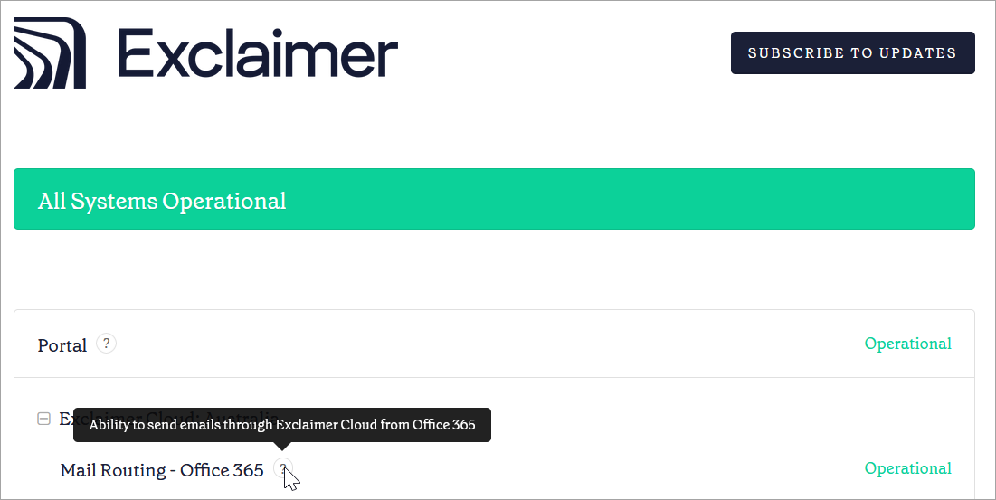 Exclaimer status page – Exclaimer Knowledge Base